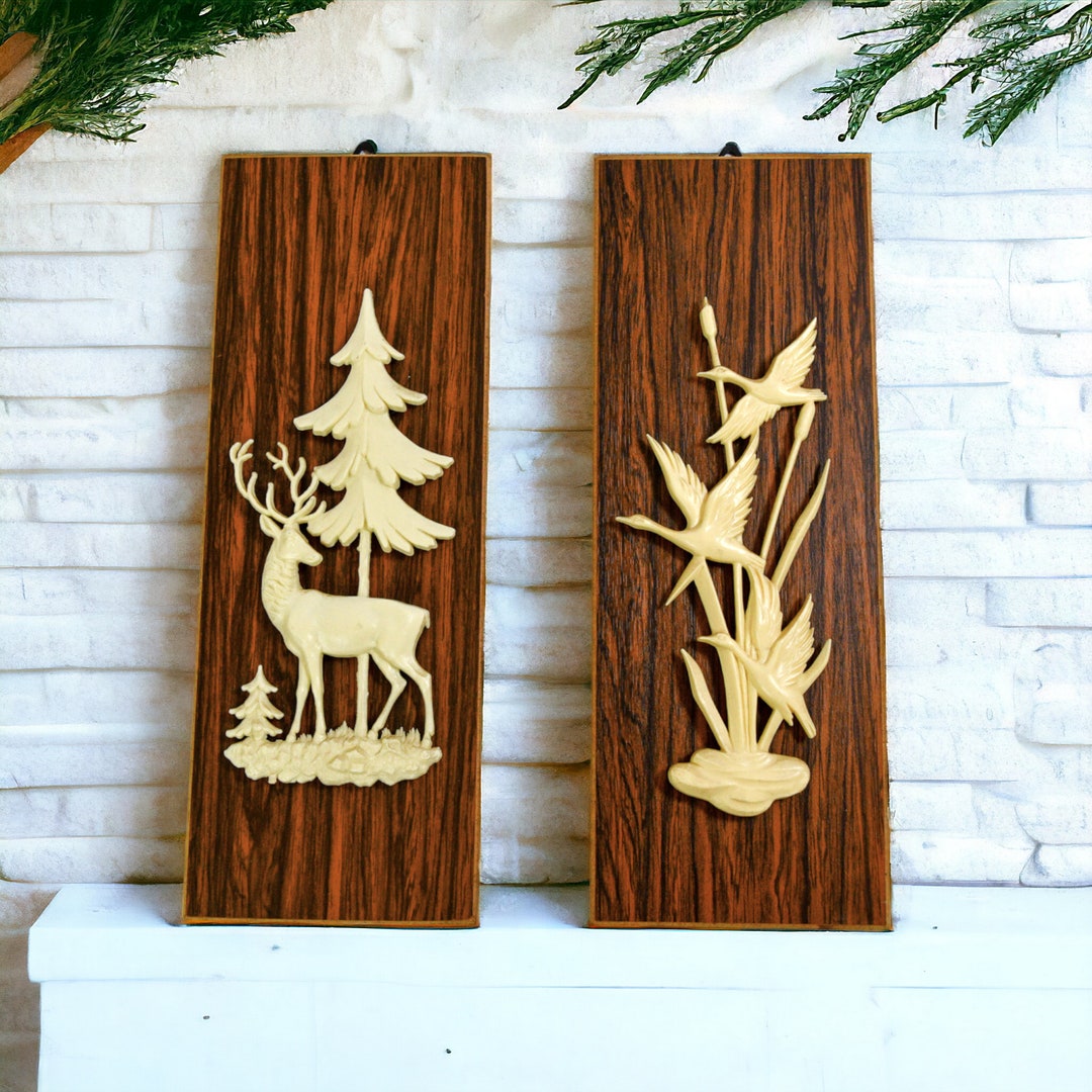 Vintage German Nature Plaques Wall Hangings, Faux Wood and Plastic - Etsy