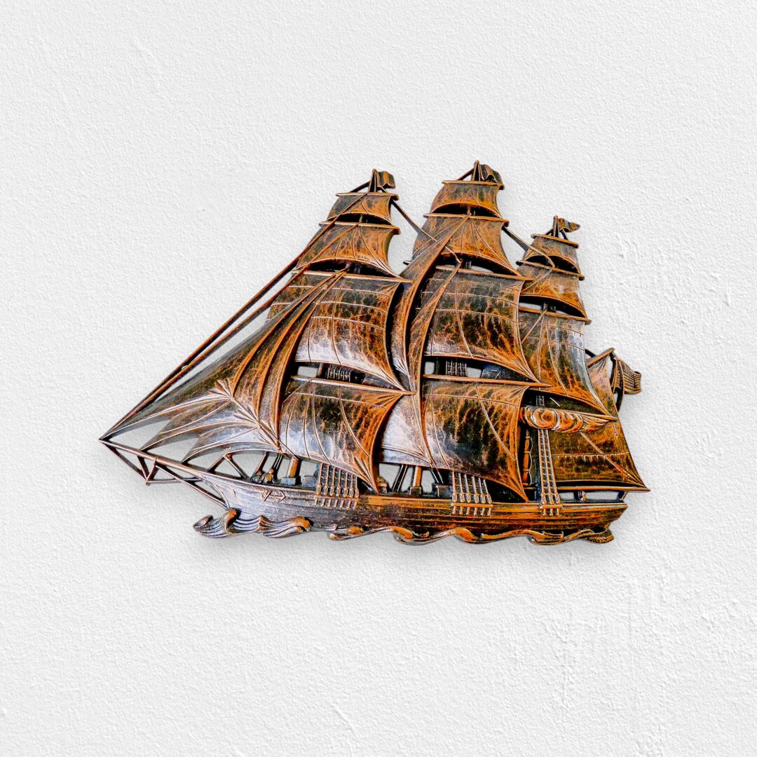 Vintage Syroco Copper Tone Molded Plastic Ship Sailboat Schooner Wall ...
