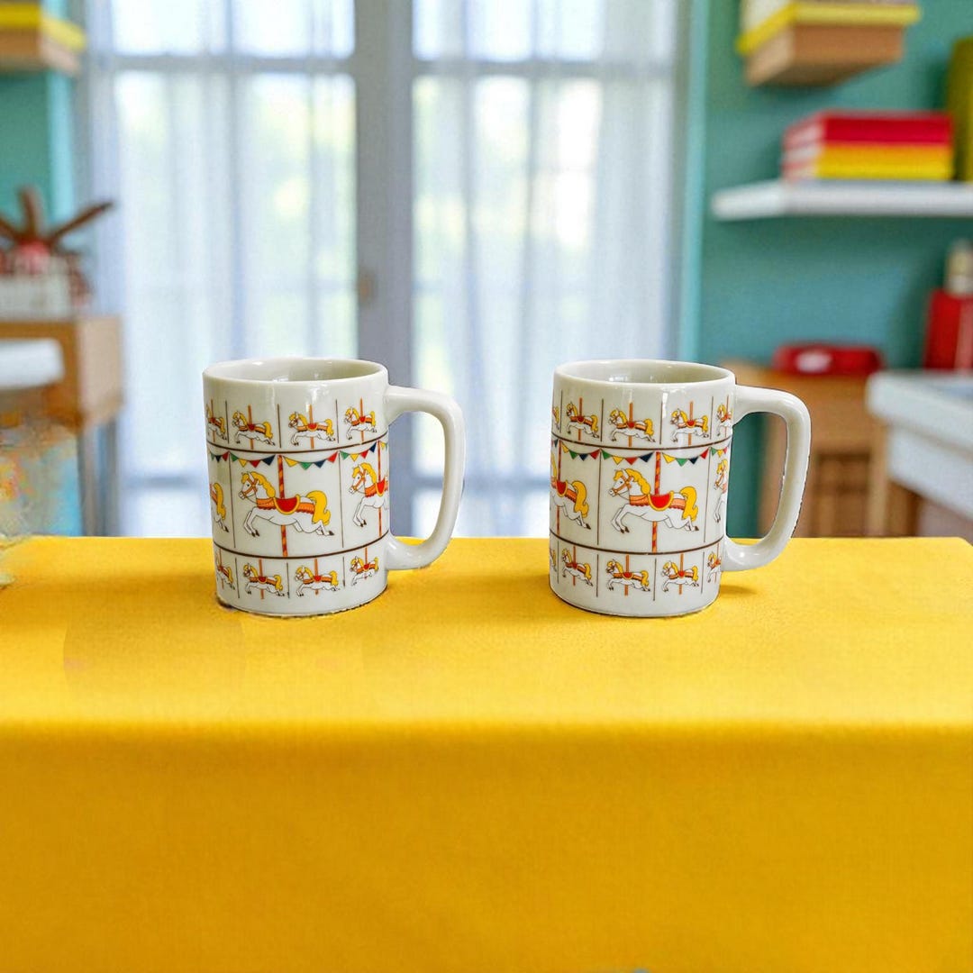 Set of 2 Vintage Otagiri Japan Carousel Horse Mugs – Whimsical Ceramic ...