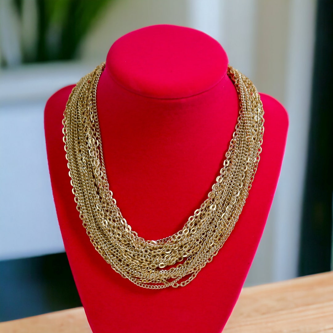 Vintage Gold Muti Strand Chain Necklace Costume Jewelry Necklace - Etsy