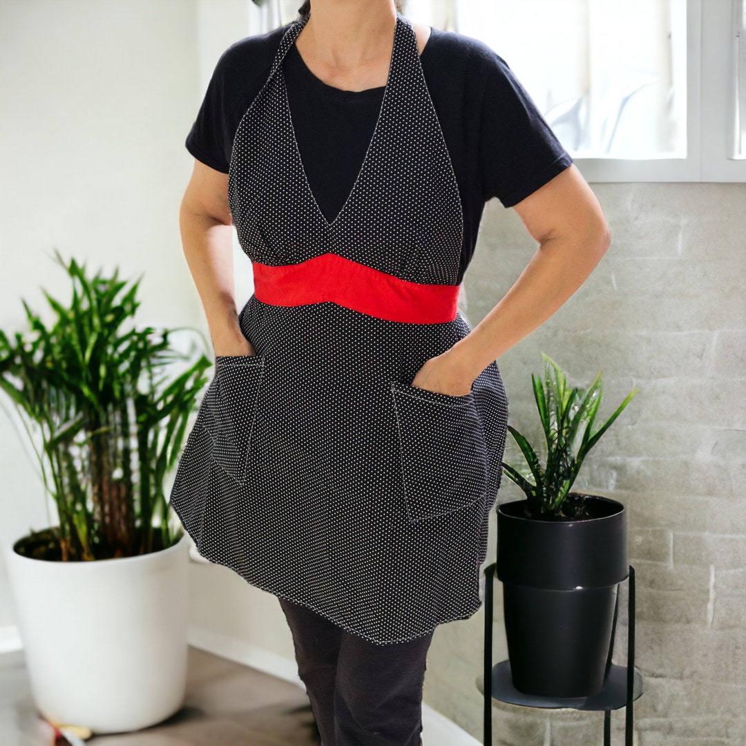 Full Cotton Apron Red With Black and White Polka Dot - Etsy