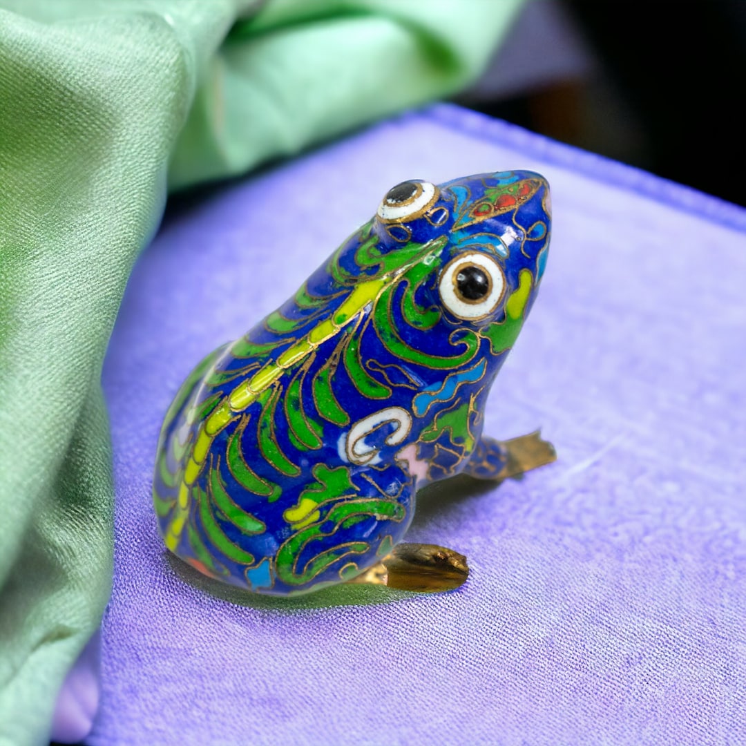 Vintage Cloisonne Frog Figurine | Brass Metal Enamel Toad - Etsy