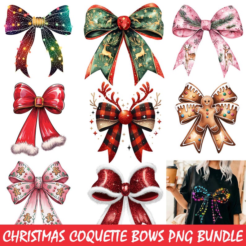 Christmas Coquette Bows Png Bundle,santa Claus Png,reindeer Coquette ...