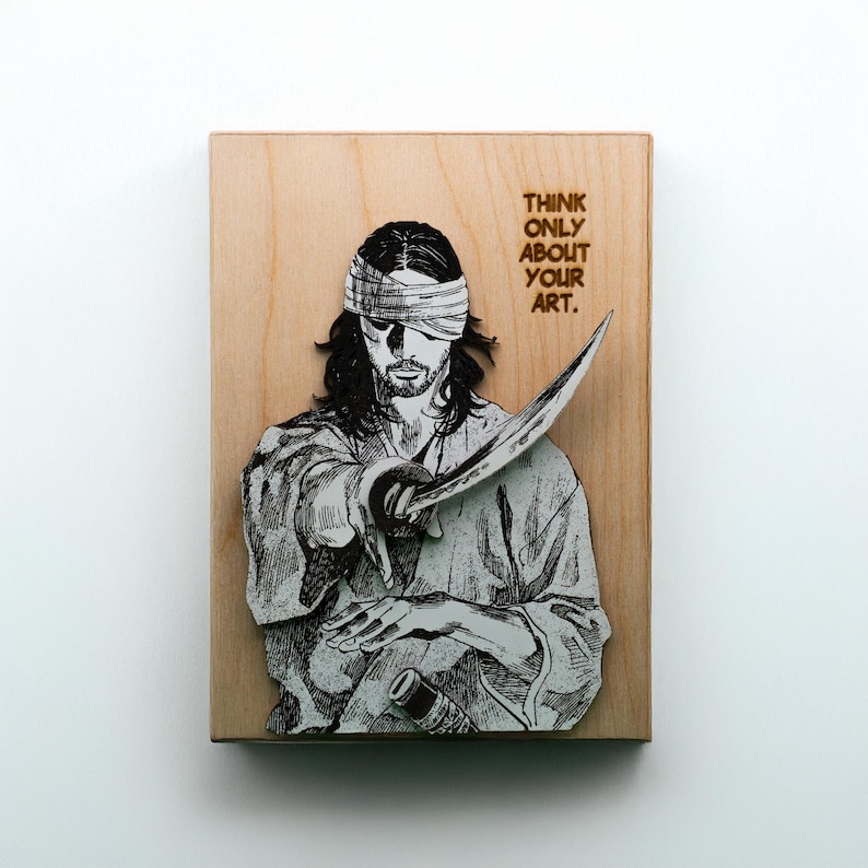 3D Musashi Miyamoto Art | Laser Engraved Vagabond Panel, Black Frame - Etsy