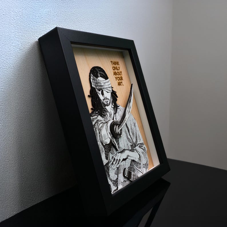 3D Musashi Miyamoto Art | Laser Engraved Vagabond Panel, Black Frame - Etsy