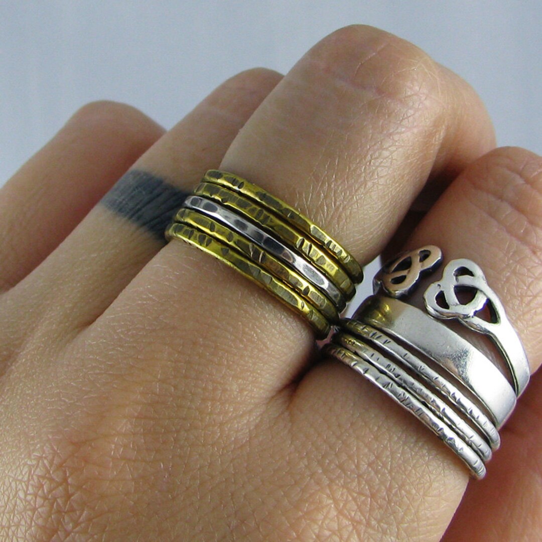 Mixed Metal Stacking Rings - Set of 4 Brass and 1 Sterling - MADE TO ...