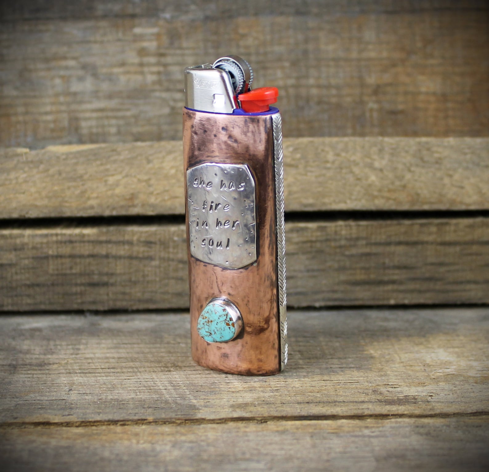 Copper Lighter Case With Natural Turquoise MADE TO ORDER | Etsy