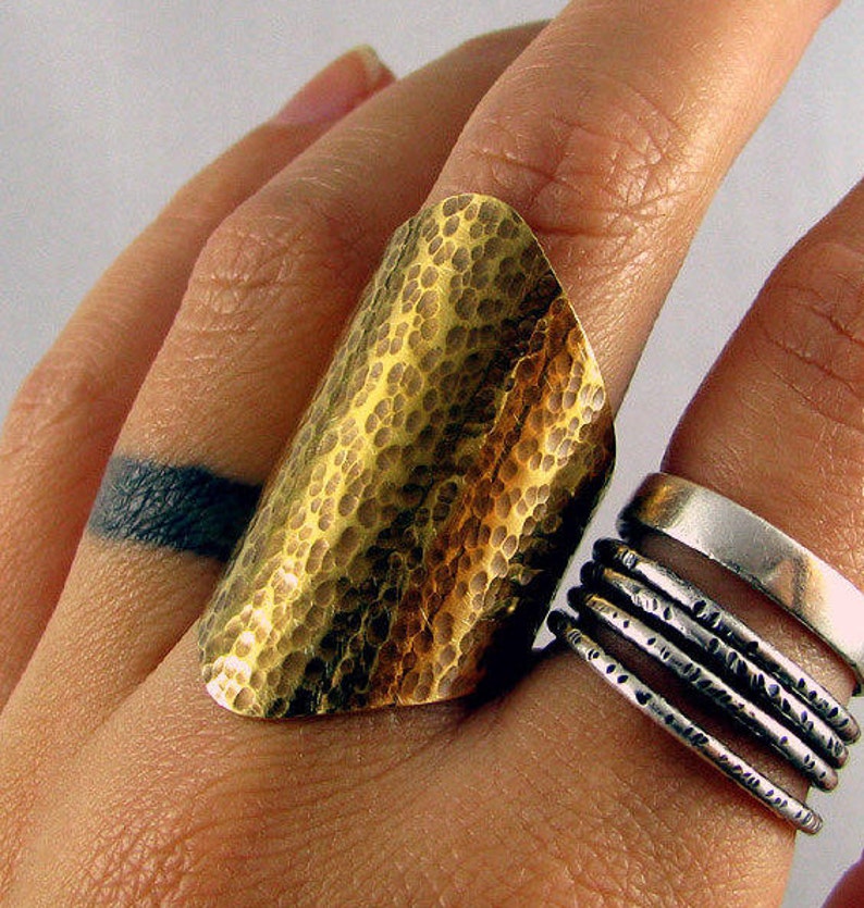 Warriors Shield - Hammered Brass Ring - MADE TO ORDER - Etsy