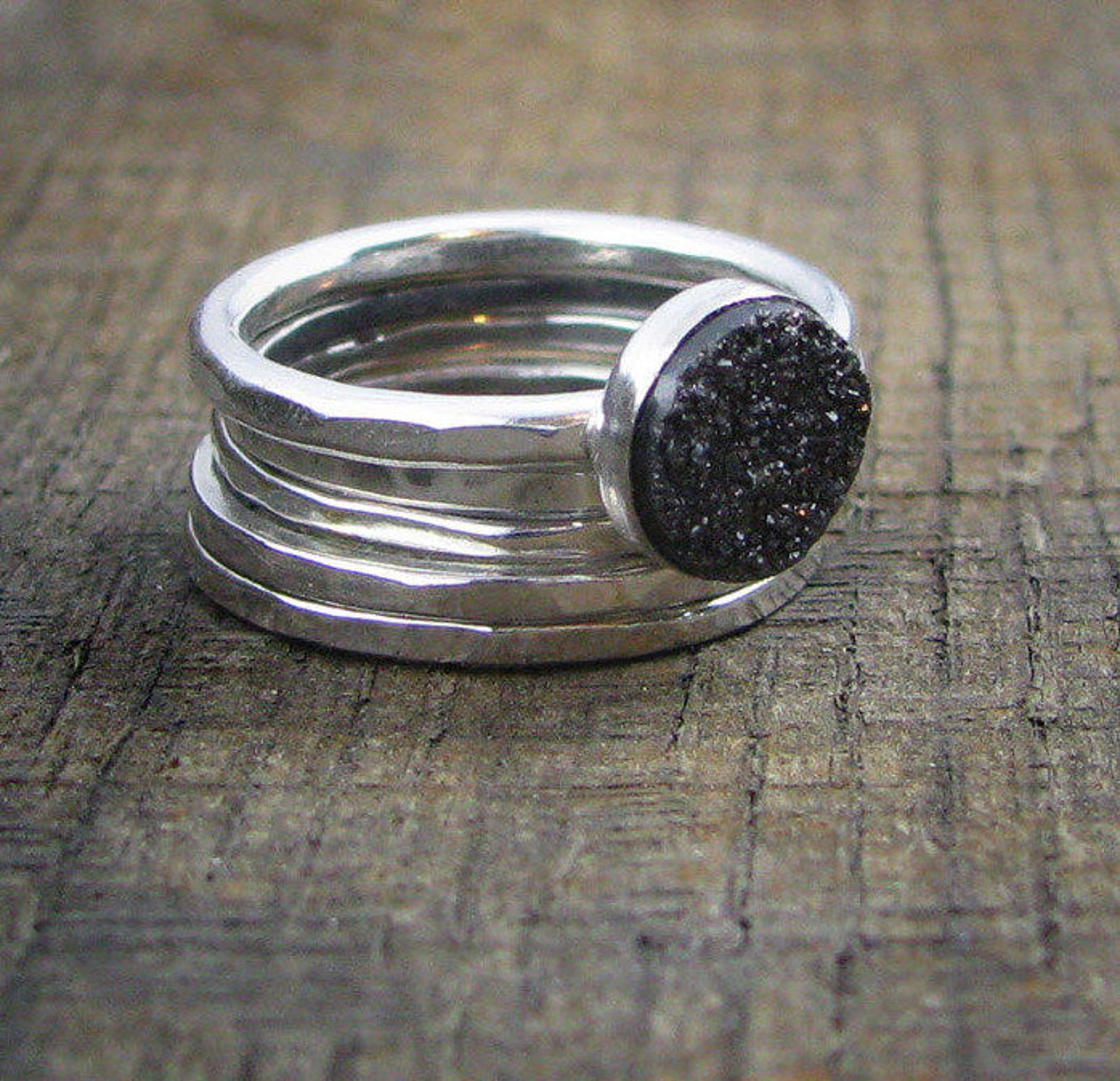 Sterling Stacking Rings Set of 4 Hammered and 1 Wide | Etsy