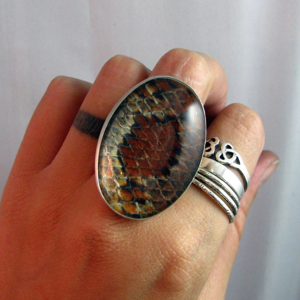 Sterling Snakeskin Cocktail Ring Oval Quartz Cabochon With - Etsy