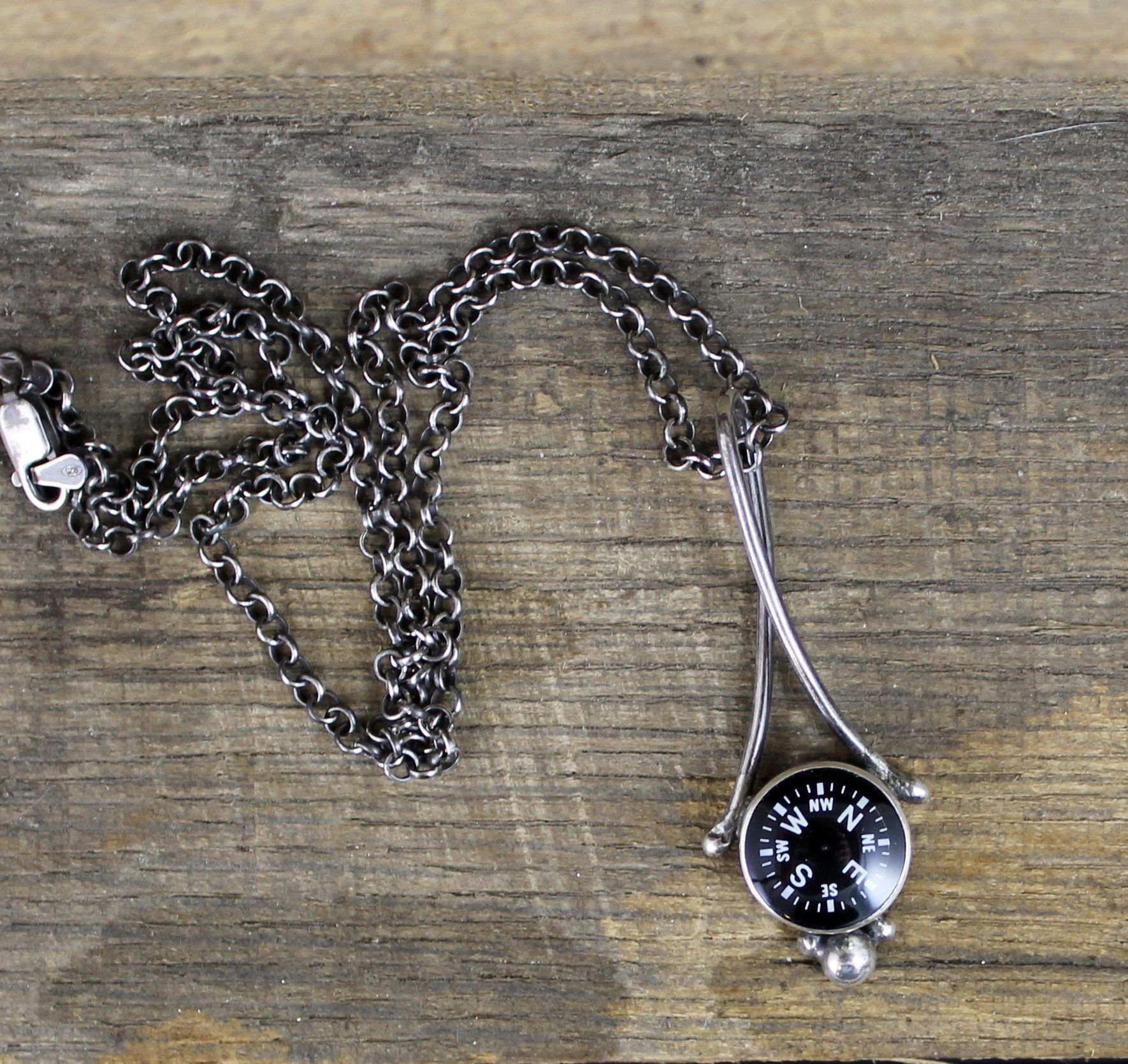 Working Compass Silver Pendant Necklace - Domus (home) - MADE TO ORDER ...