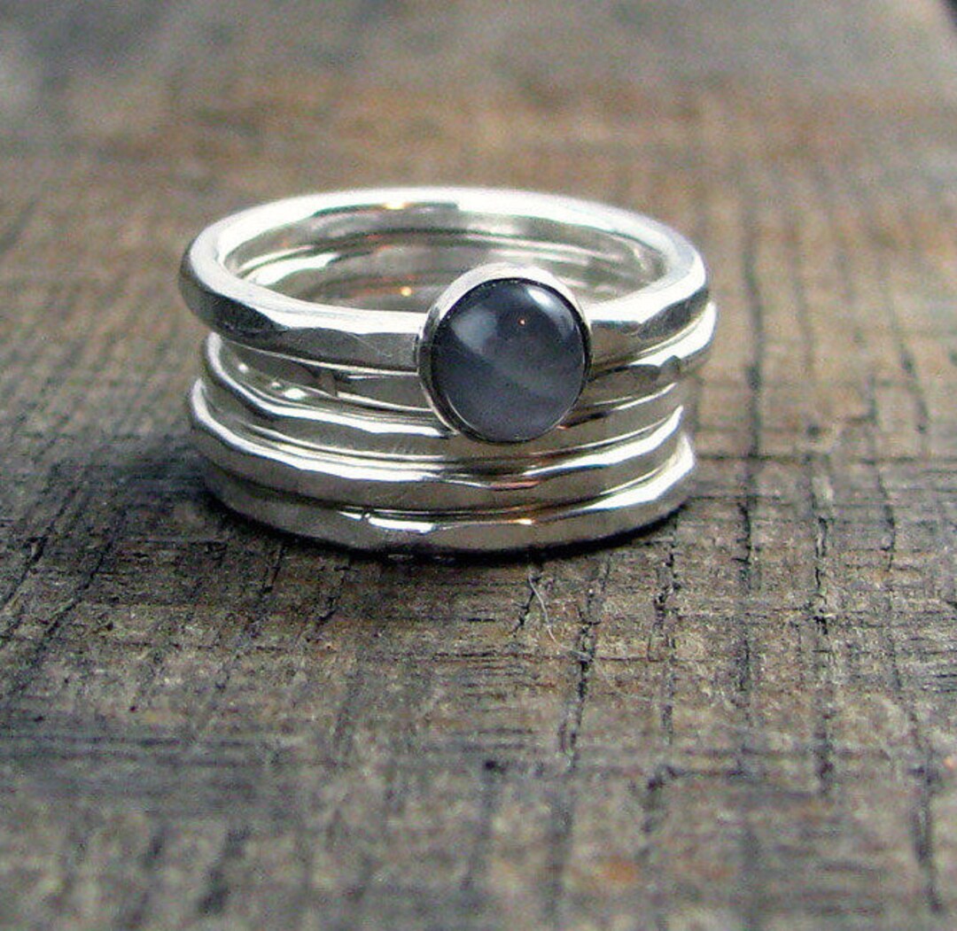 Sterling Stacking Rings - Set of 4 Hammered and 1 Wide Hammered With ...