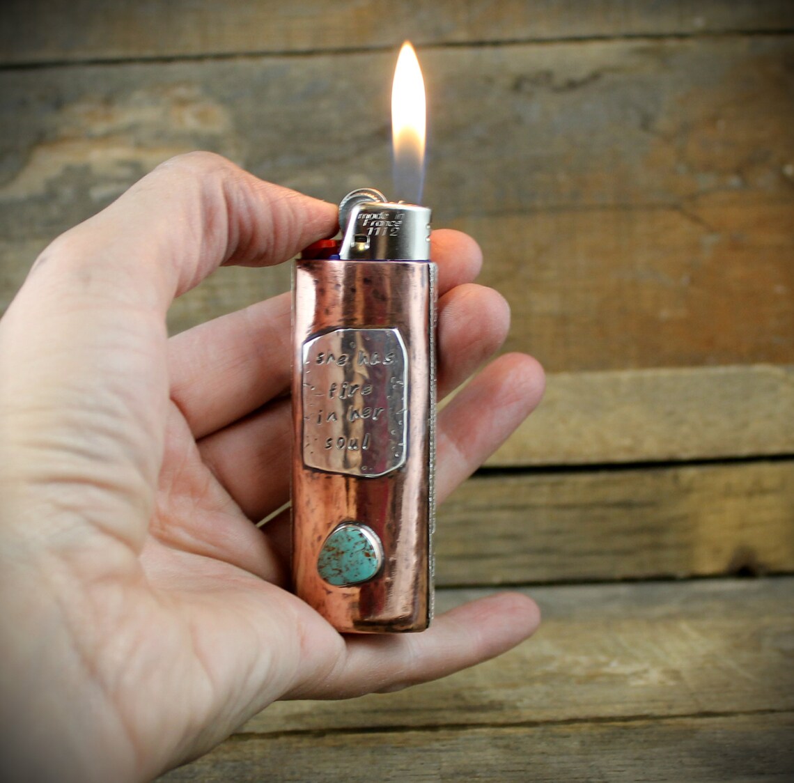 Copper Lighter Case With Natural Turquoise MADE TO ORDER | Etsy