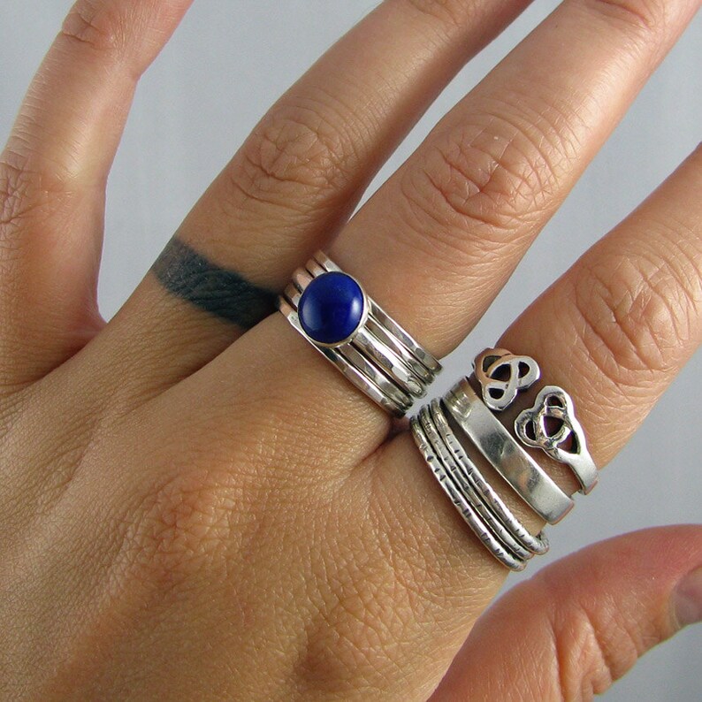 Sterling Stacking Rings Set of 4 Hammered and 1 Wide - Etsy