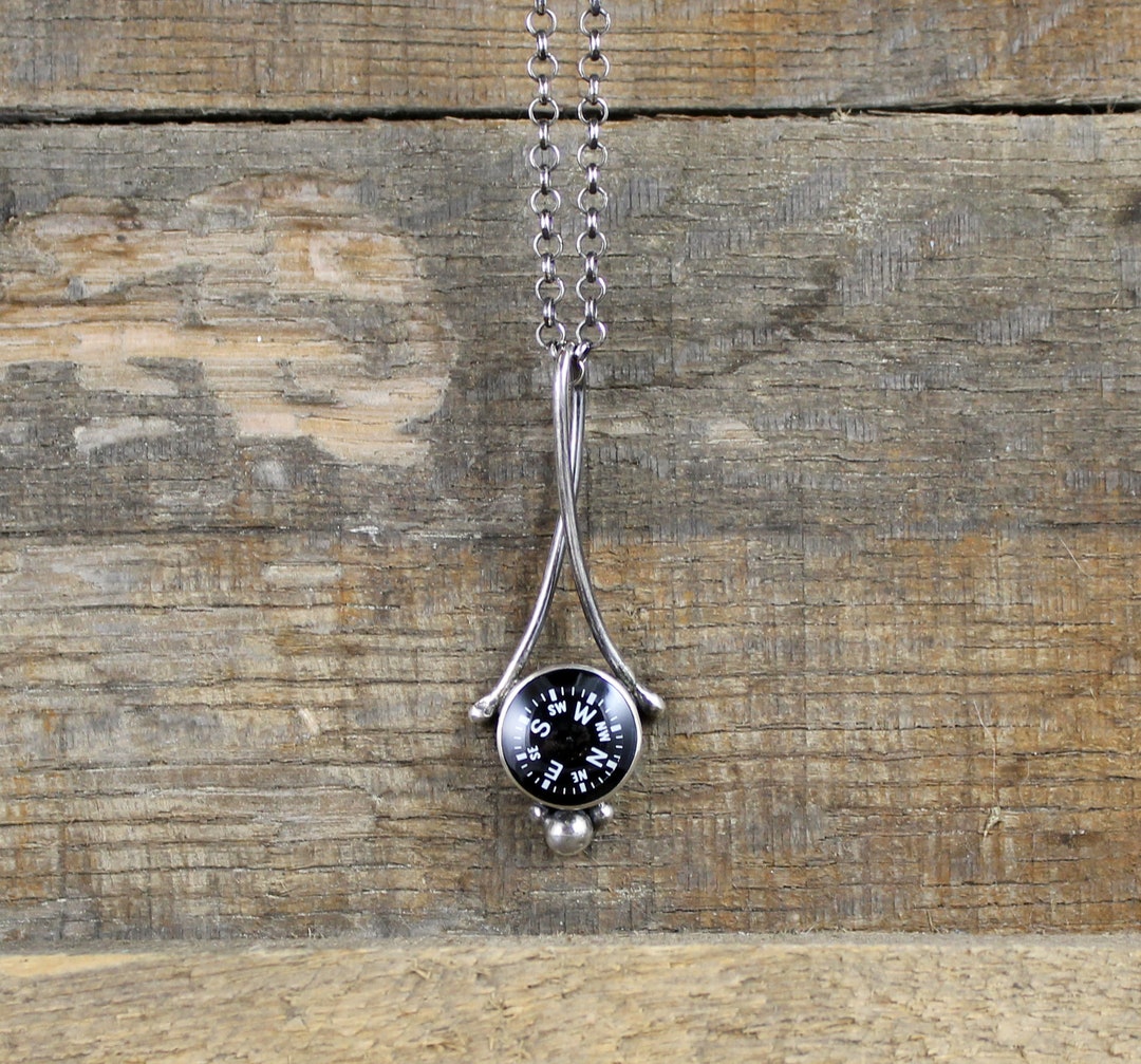 Working Compass Silver Pendant Necklace - Domus (home) - MADE TO ORDER ...