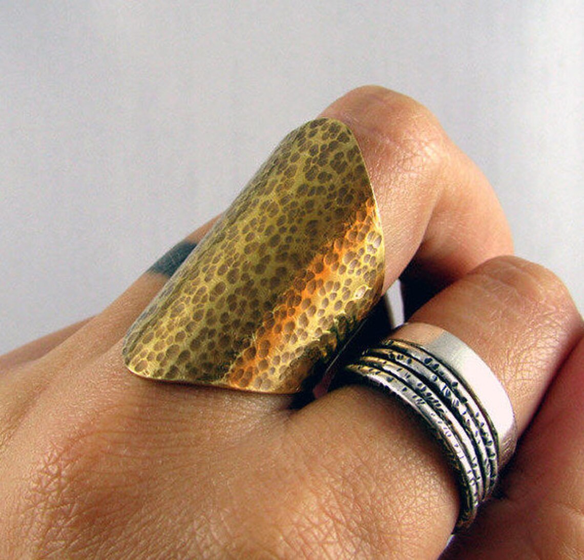 Warriors Shield - Hammered Brass Ring - MADE TO ORDER - Etsy