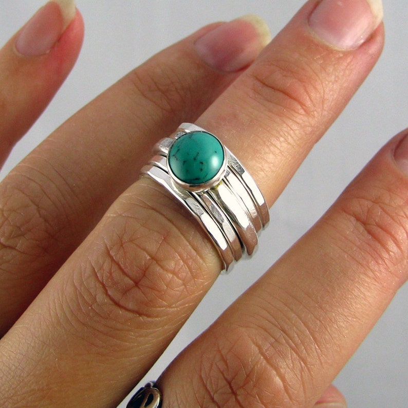 Sterling Stacking Rings Set of 4 Hammered and 1 Wide - Etsy