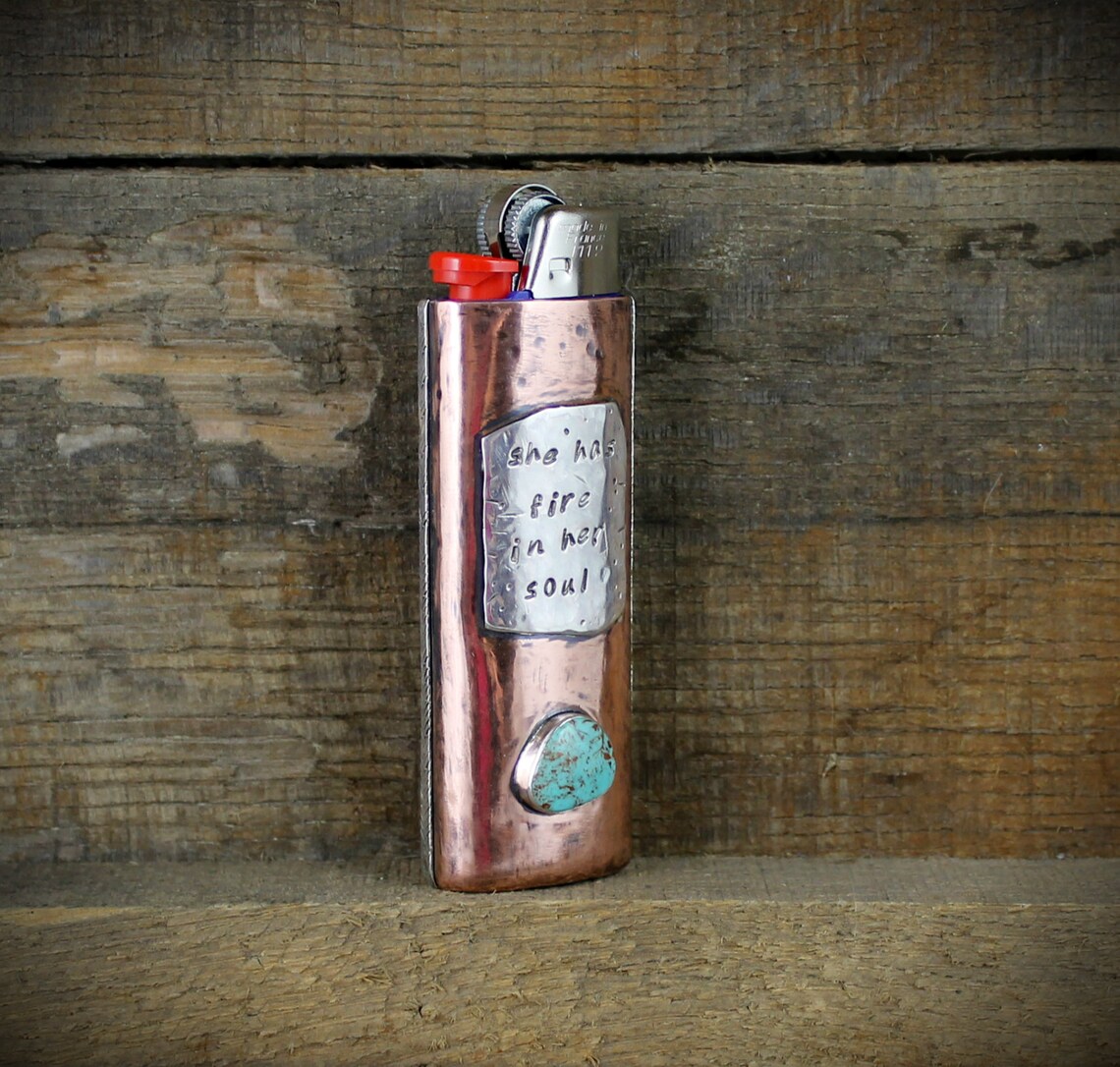 Copper Lighter Case With Natural Turquoise MADE TO ORDER | Etsy