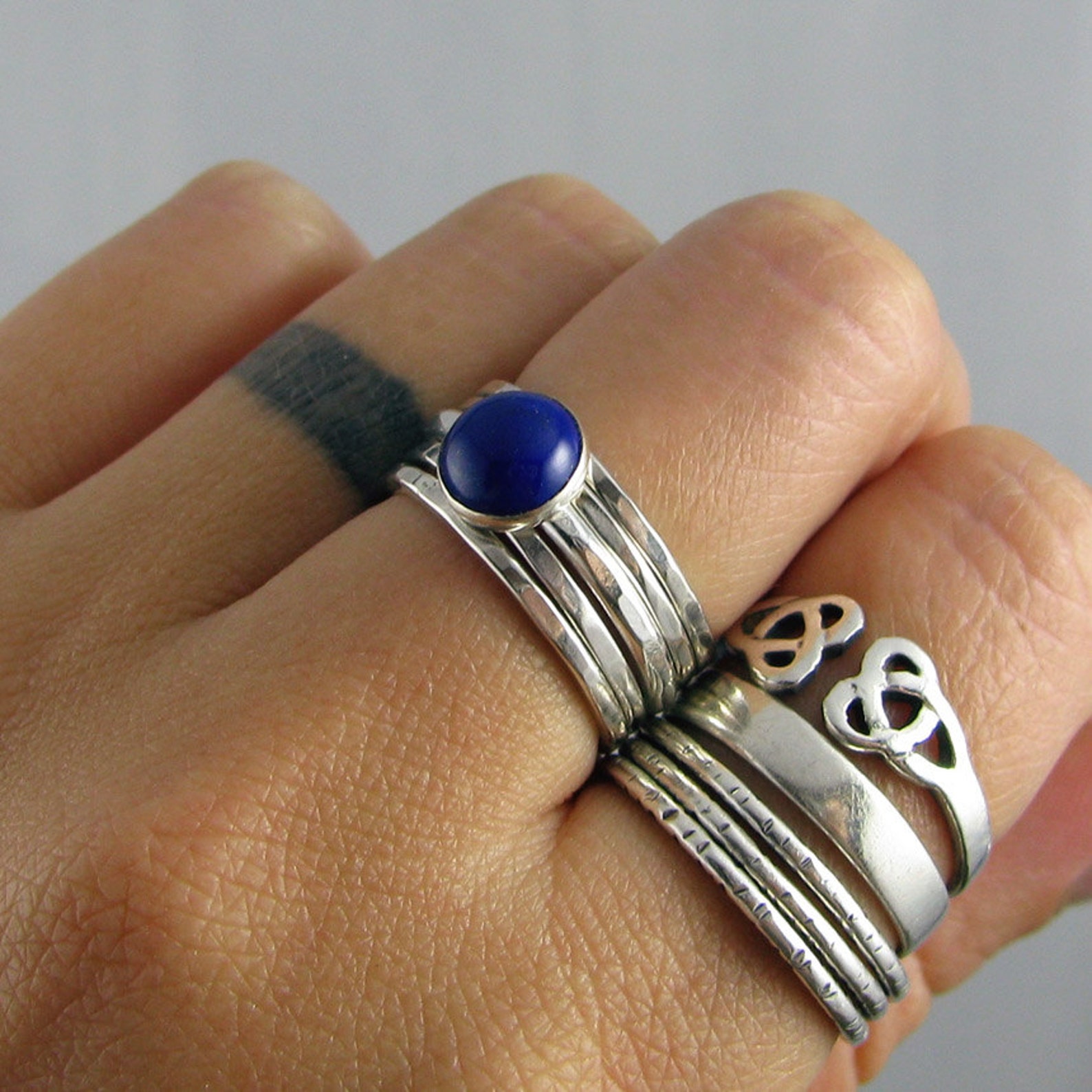Sterling Stacking Rings - Set of 4 Hammered and 1 Wide Hammered With ...