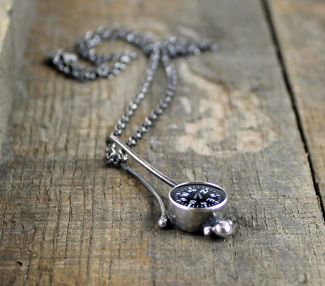 Working Compass Silver Pendant Necklace - Domus (home) - MADE TO ORDER ...