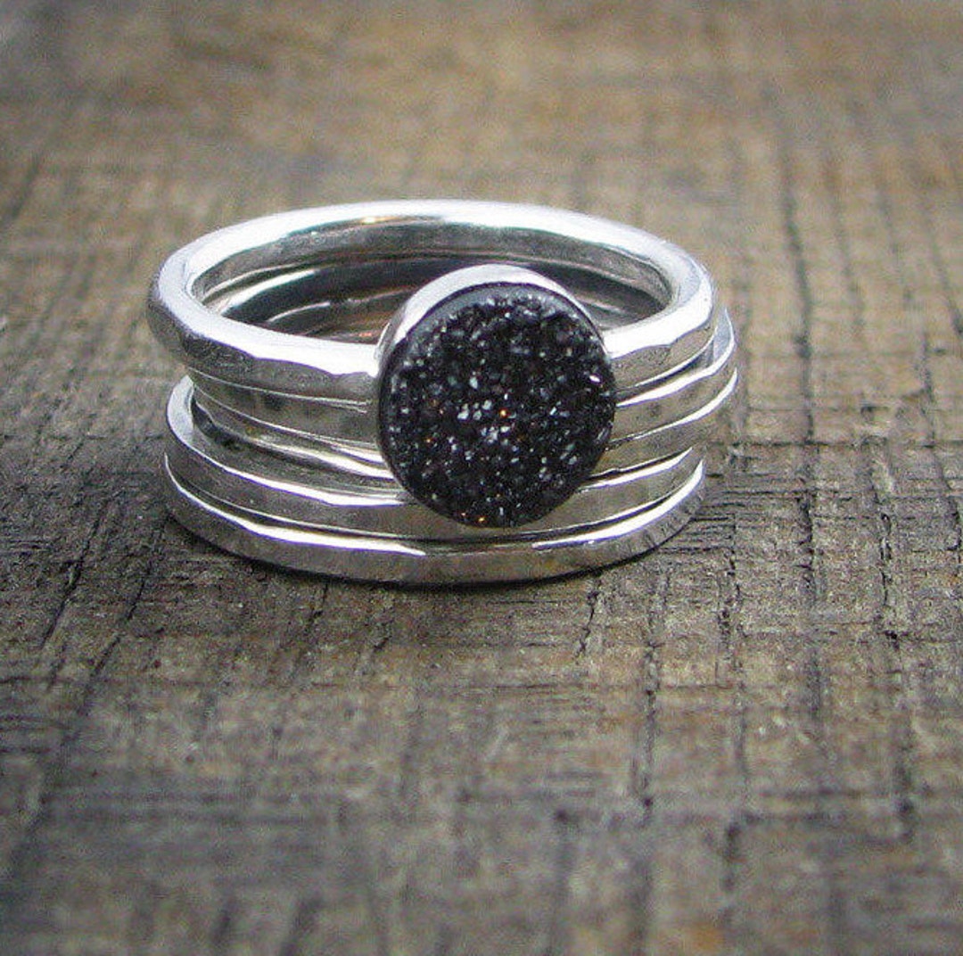 Sterling Stacking Rings - Set of 4 Hammered and 1 Wide Hammered With ...