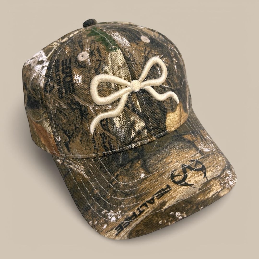 Camo Bow Embroidered Hat | Coquette Bow Hat | Realtree Camo Ribbon Bow ...