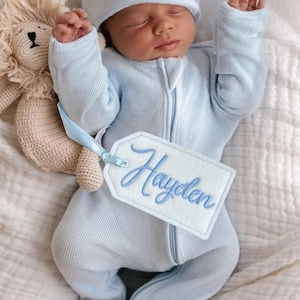 Hospital Name Tag Embroidered Announcement | Baby Shower Gift Tag ...