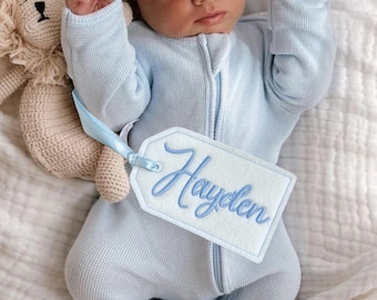 Hospital Name Tag Embroidered Announcement | Baby Shower Gift Tag ...