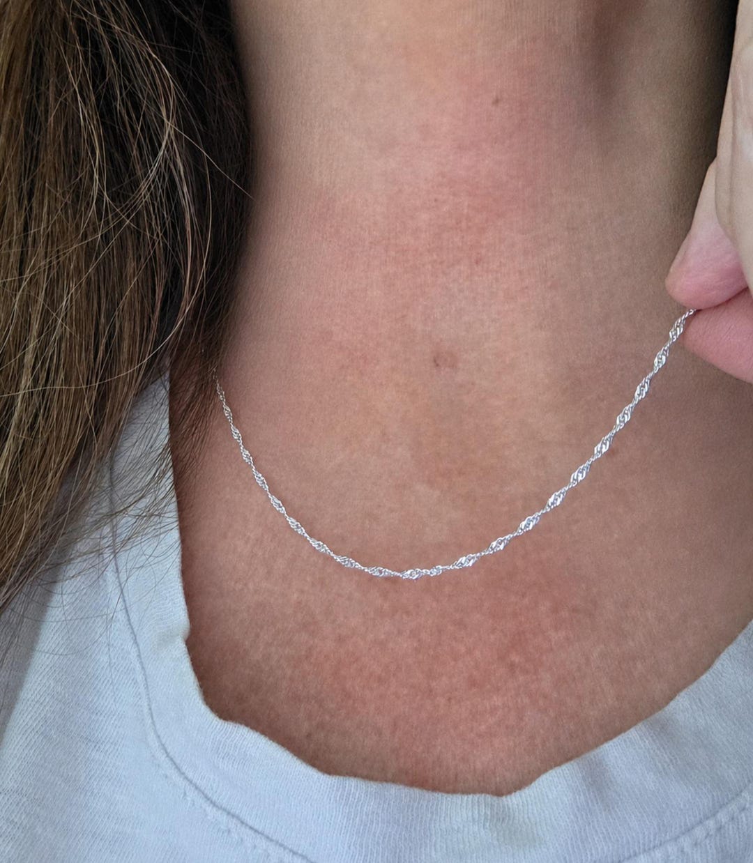 1.6mm Diamond Cut Snake Singapore Chain Necklace- Sterling Silver- 16 ...