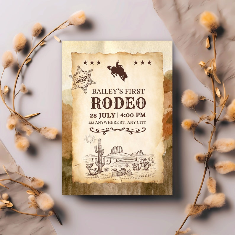 Editable My First Rodeo Invitation Cowboy Theme, Wild West Birthday ...