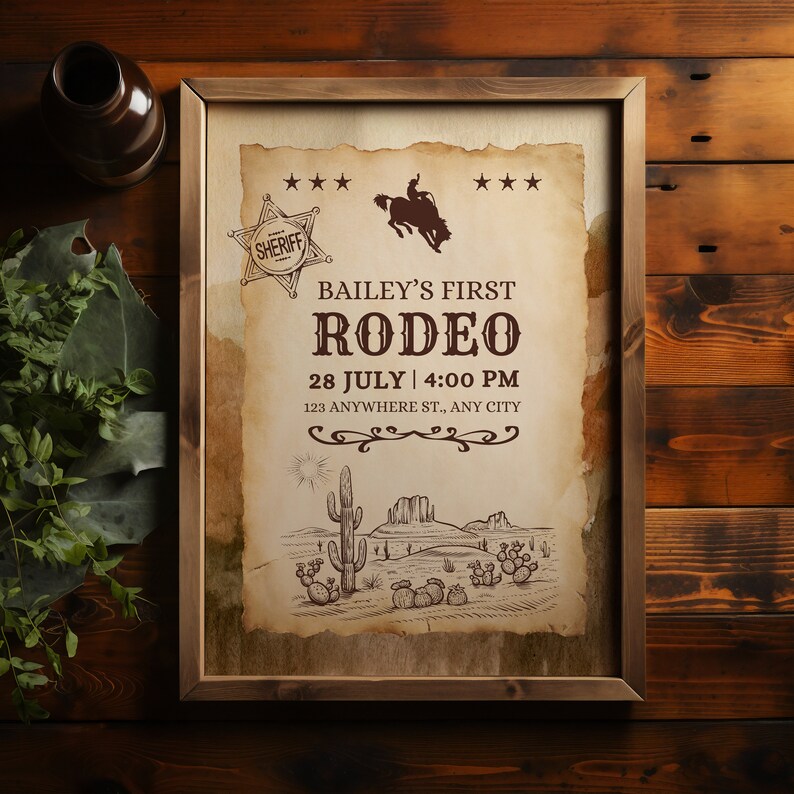 Editable My First Rodeo Invitation Cowboy Theme, Wild West Birthday ...