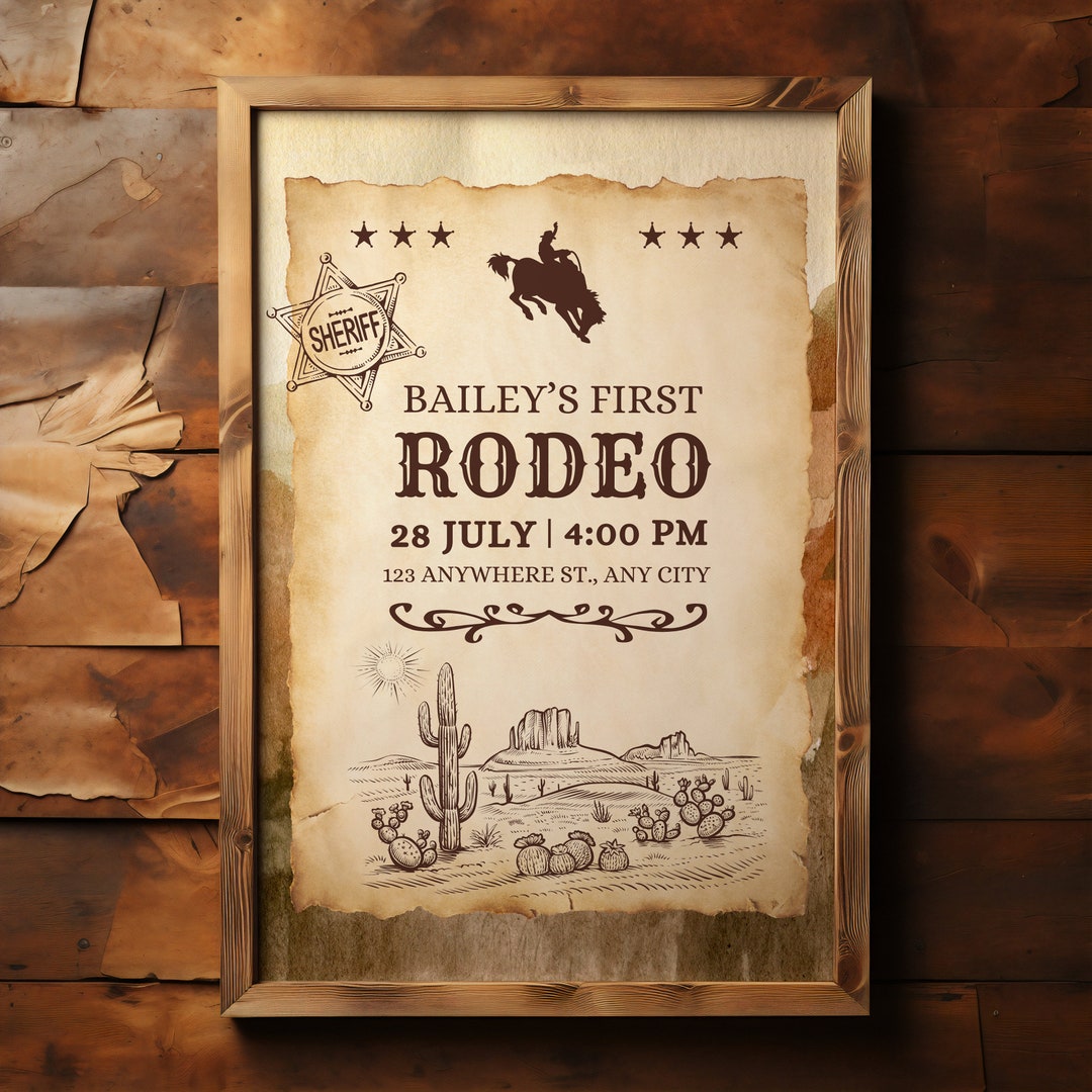 Editable My First Rodeo Invitation Cowboy Theme, Wild West Birthday ...
