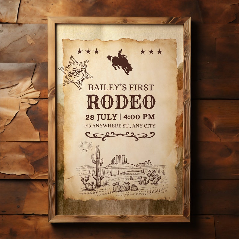 Editable My First Rodeo Invitation Cowboy Theme, Wild West Birthday ...
