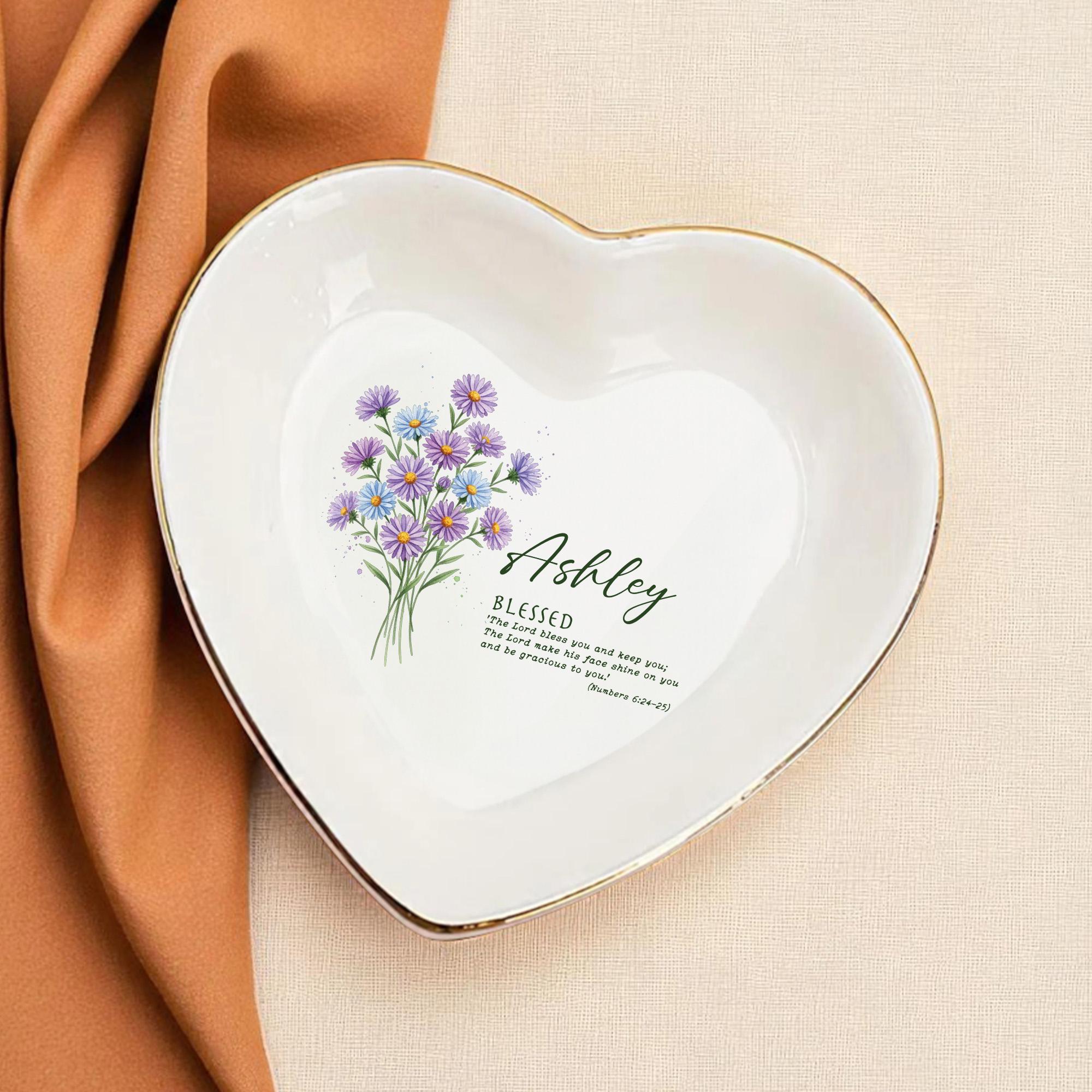 Watercolor Birth Flower Ring Dish for Christian, Faith Jewelry Dish ...