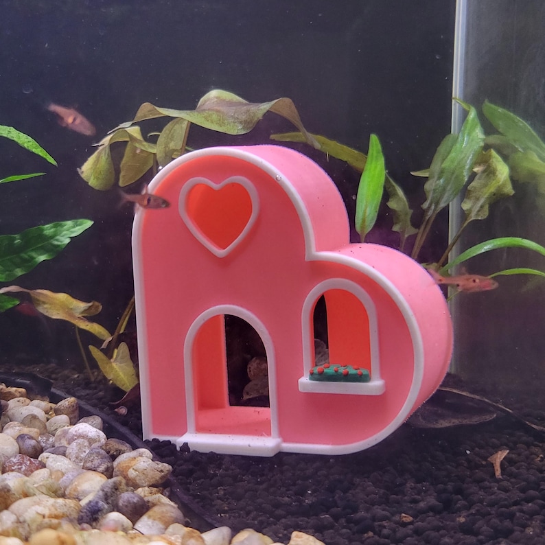 Heart Shaped Fish Tank Hide - Aquarium Cave for Betta & Shrimp ...