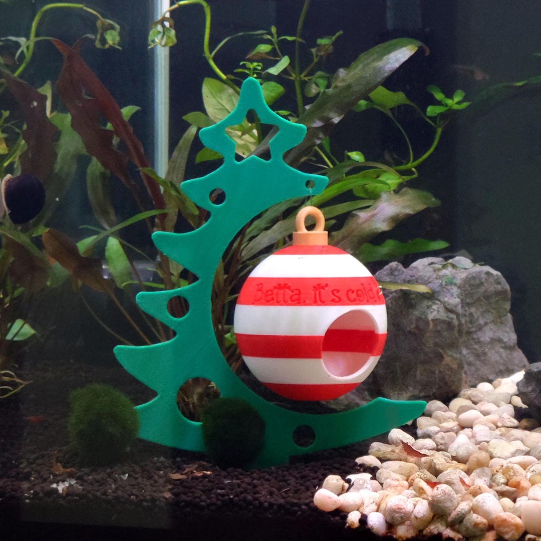 Aquarium Christmas Tree With Bauble Ornament, Festive Holiday Fish Tank ...