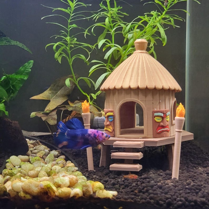 Tiki Hut Betta Hide - Aquarium Cave for Fish & Shrimp - Tropical Fish ...