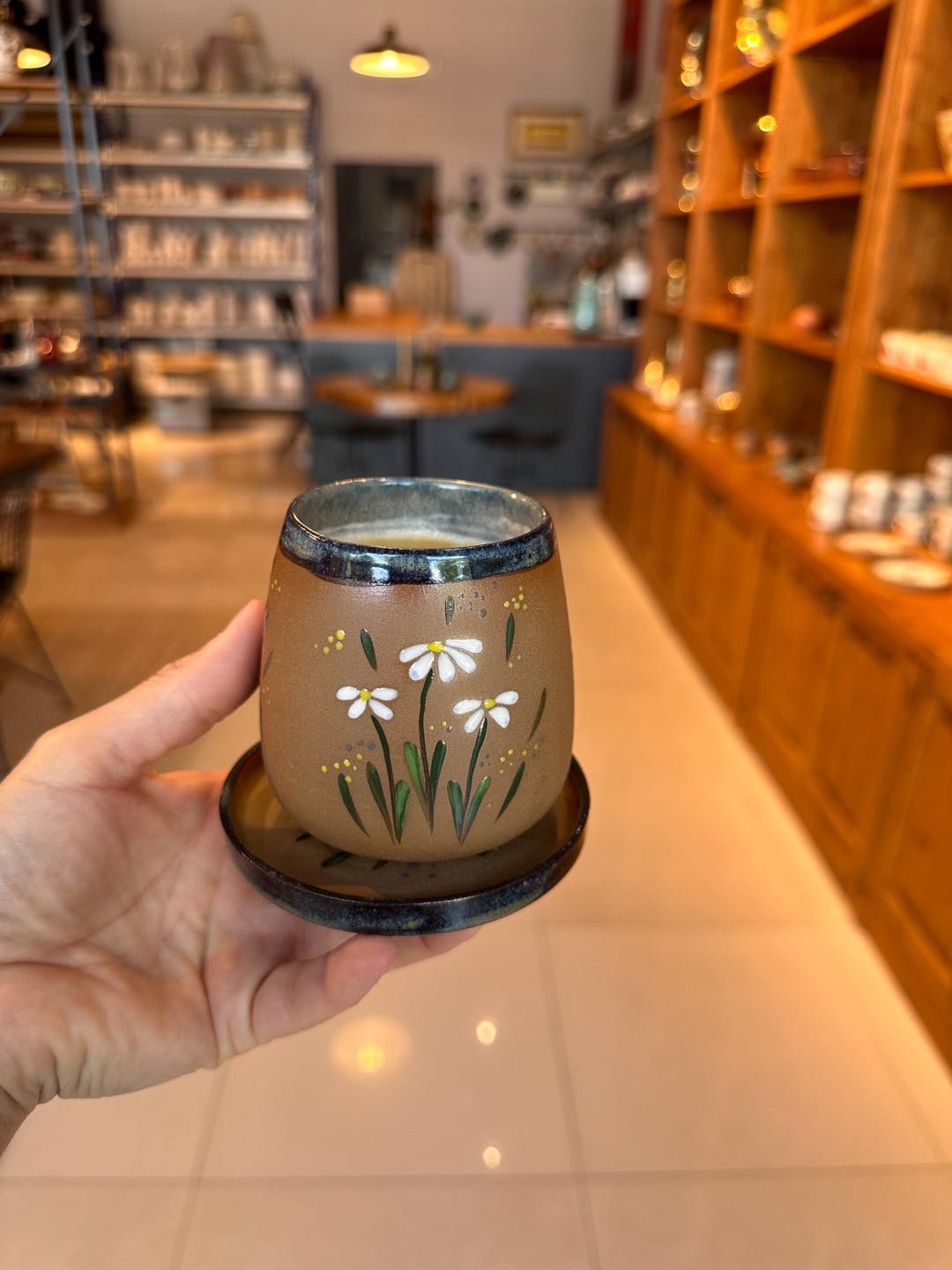 Handmade Ceramic Coffee Mug With Plate, Hand Painted, Red Stoneware ...