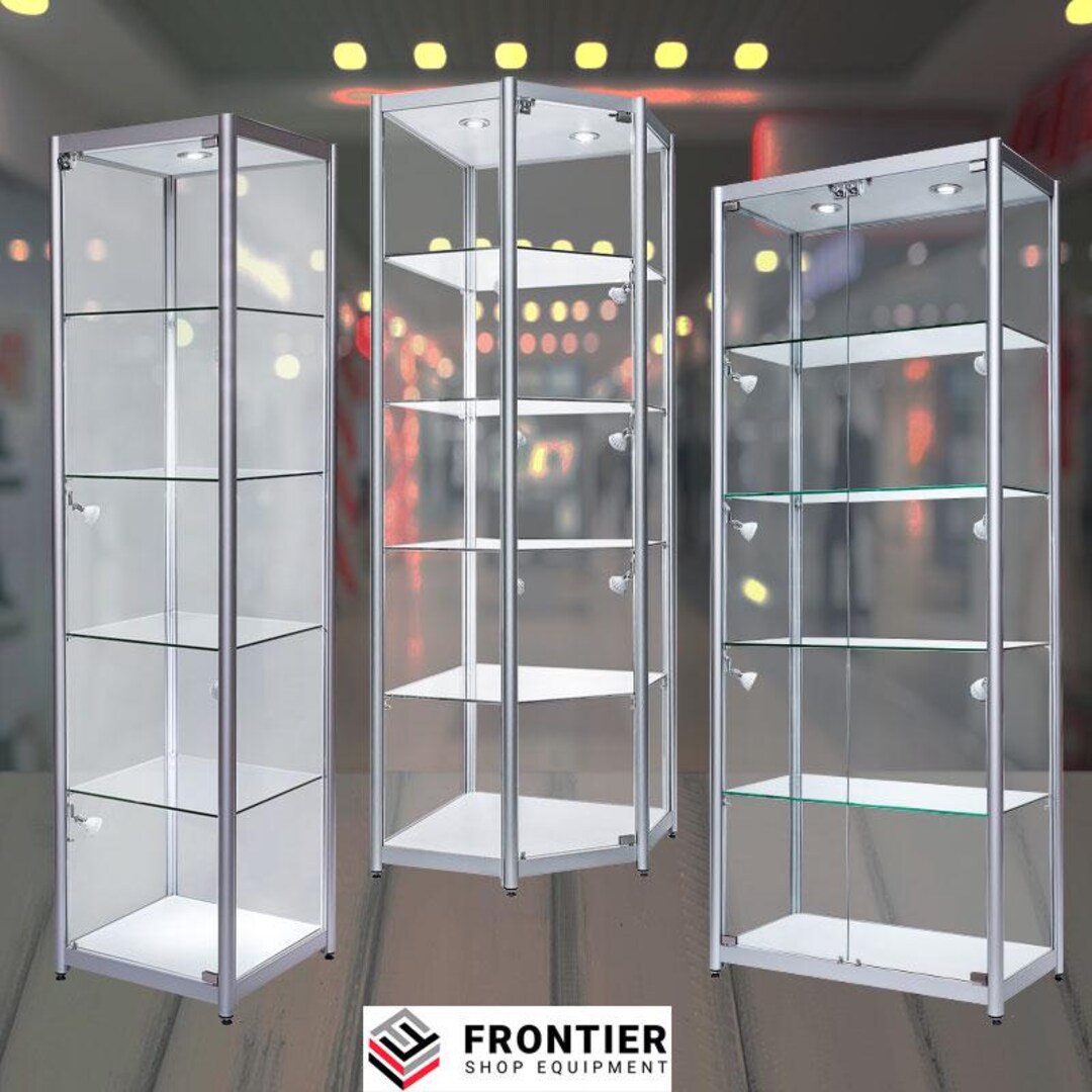 Aluminium Display Case With LED Lighting, Silver With Security Lock in ...