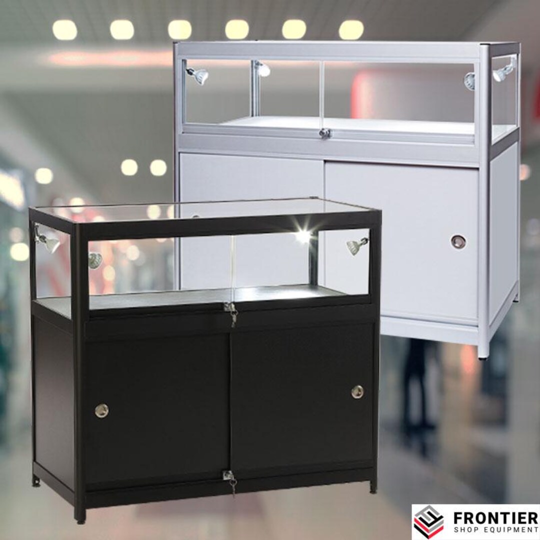 Aluminium Display Counter With LED Lighting in Black or Silver 1000 X ...