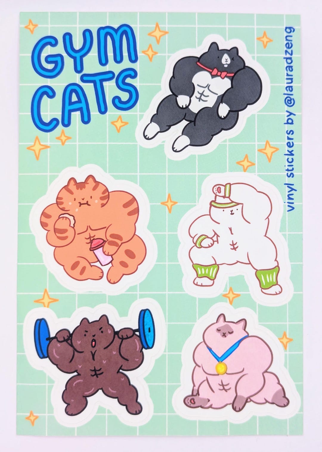 Gym Cats Buff Kitties Fitness Cute Cats Sticker Sheet - Etsy
