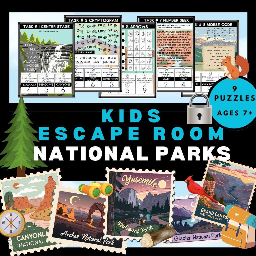 National Parks Escape Room for Kids - Printable Party Game – Camping ...