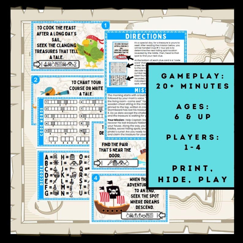 Pirate Scavenger Hunt for Kids; Printable Puzzle Game, Indoor Scavenger ...