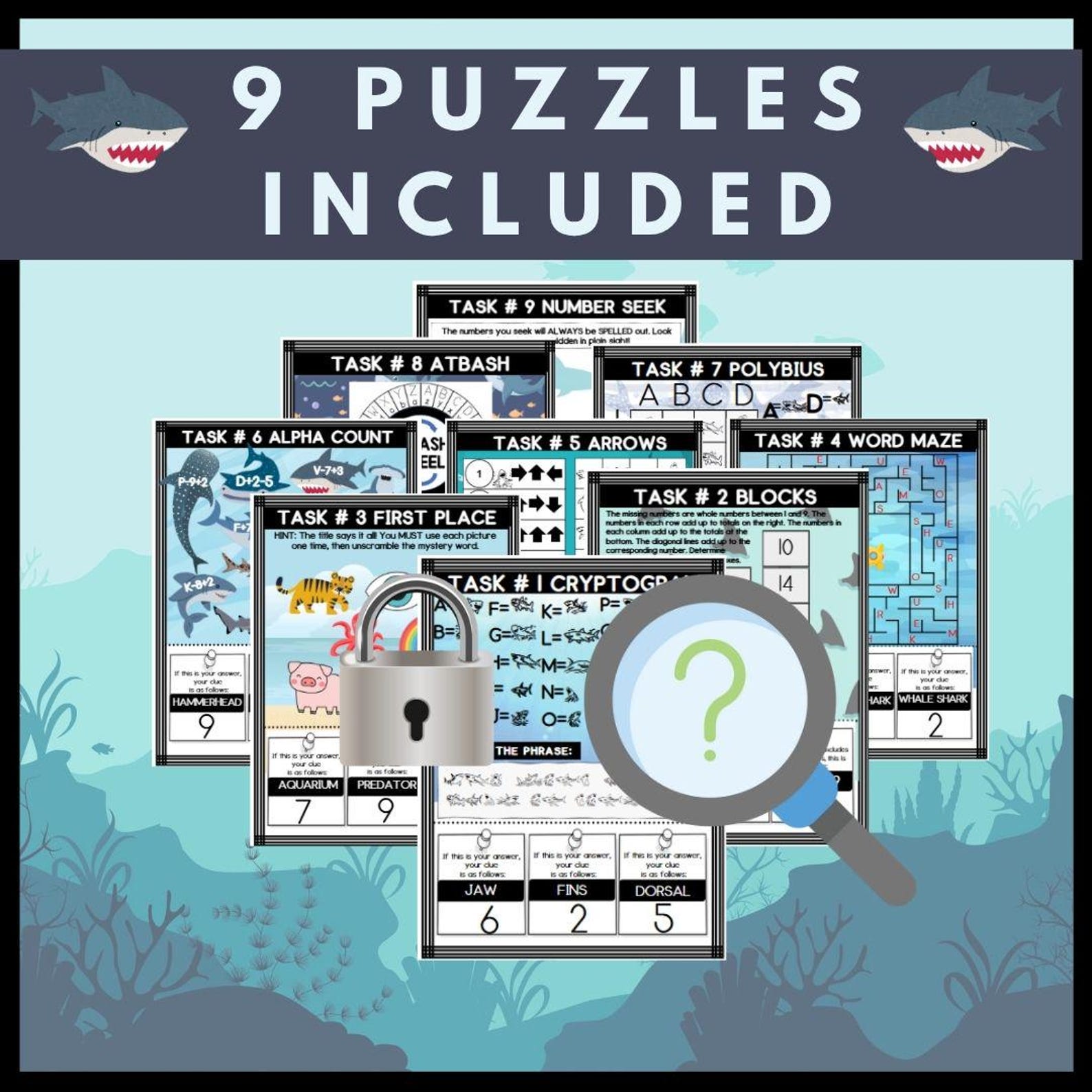 Shark Escape Room for Kids: Printable Puzzle Game (PDF Download) - Etsy