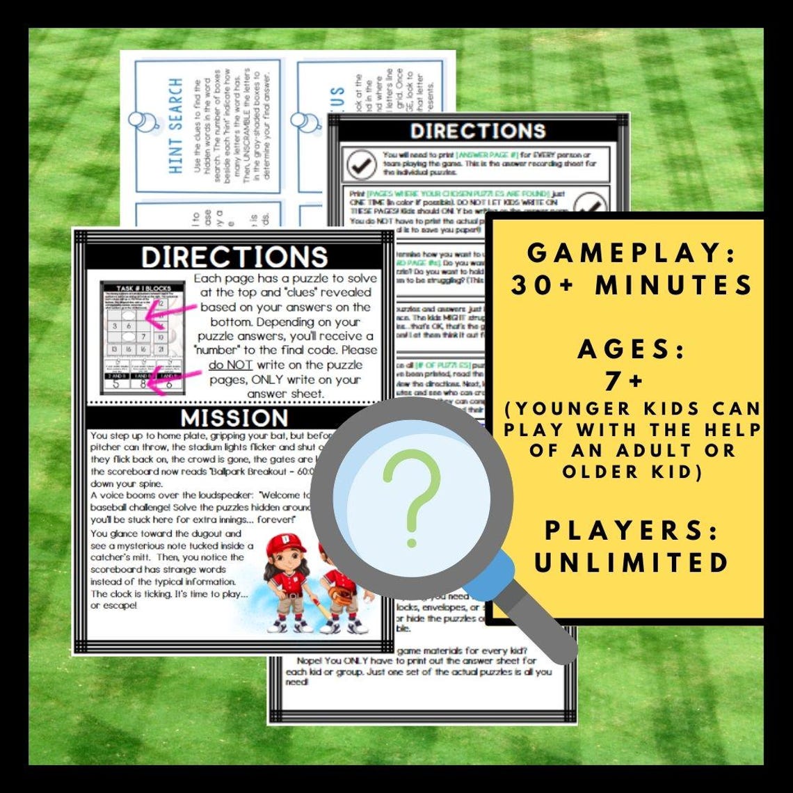 Baseball Escape Room Kit: Ballpark Breakout, Kids Party Game (printable ...