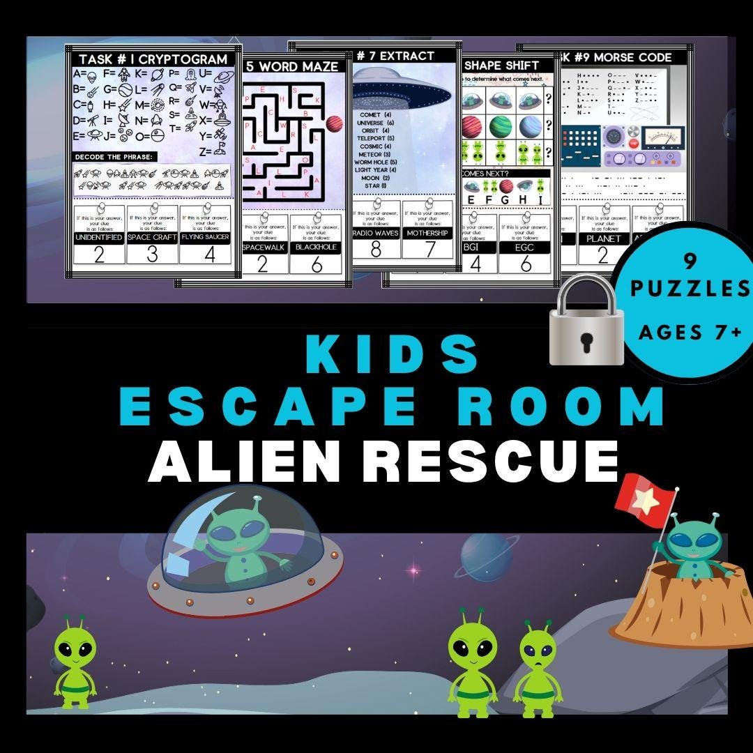 Alien Escape Room for Kids: Space Printable Puzzle Game (PDF Download ...