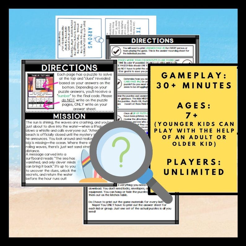 Beach and Ocean Escape Room for Kids - Printable Party Game – Summer ...