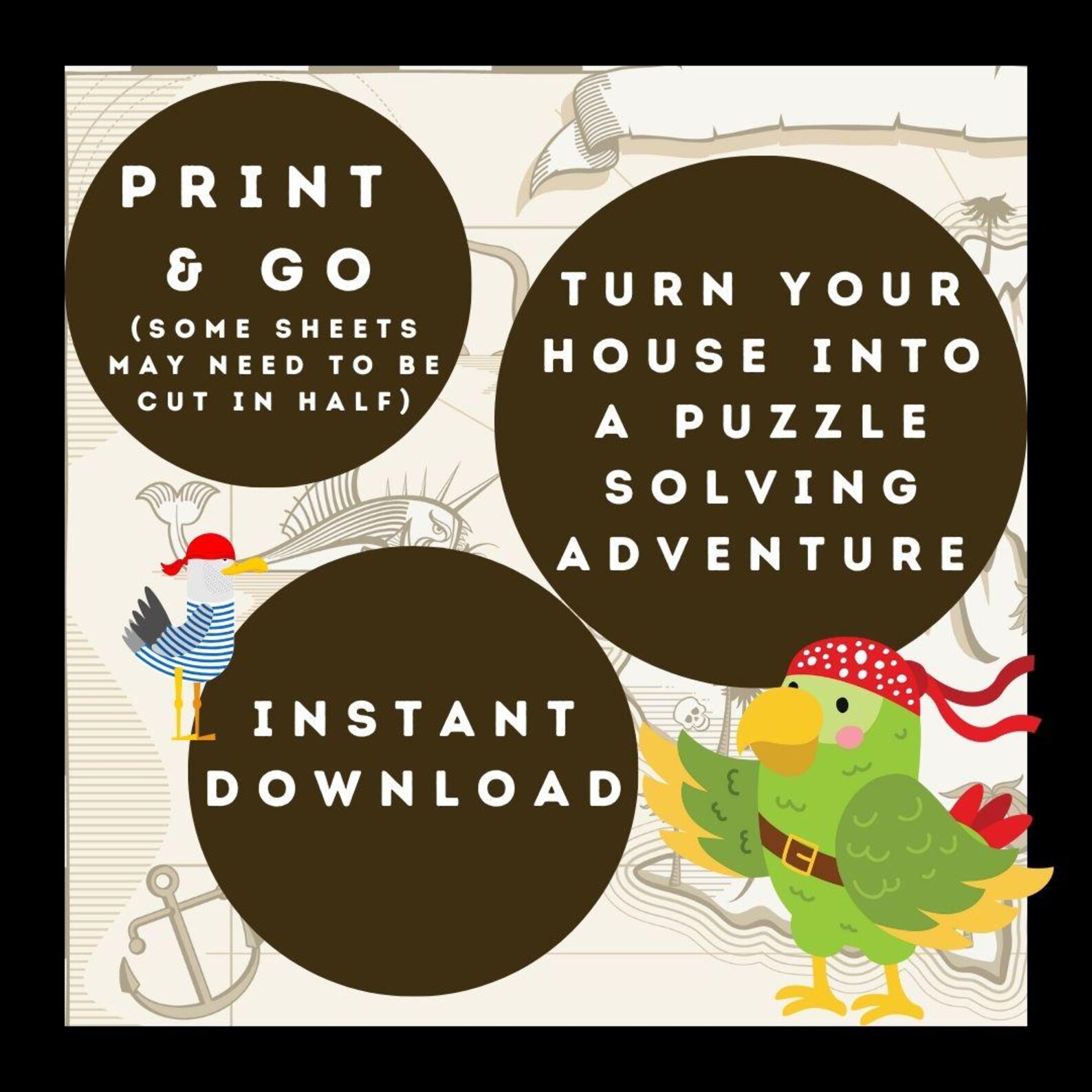 Pirate Scavenger Hunt for Kids; Printable Puzzle Game, Indoor Scavenger ...