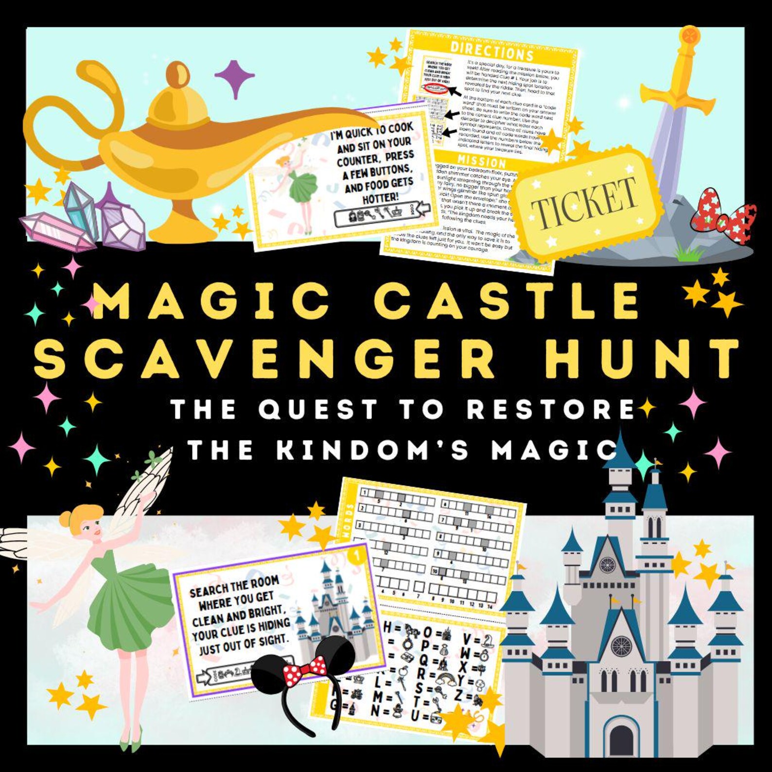 Disney Inspired Scavenger Hunt for Kids; Printable Puzzle Game, Indoor ...