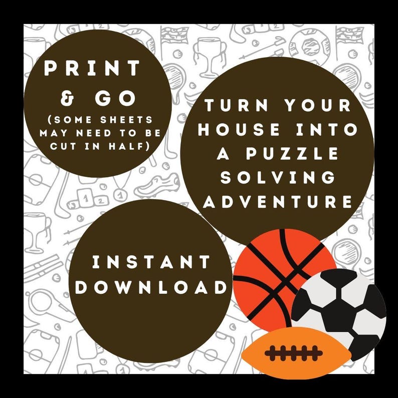 Sports Themed Scavenger Hunt for Kids; Printable Puzzle Game, Indoor ...